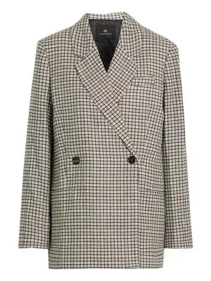 ANINE BING Kaia Double-breasted Checked Wool-blend Tweed Blazer - Ecru
