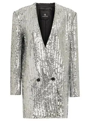 ANINE BING Veneda Sequined Mini Tuxedo Dress - Silver