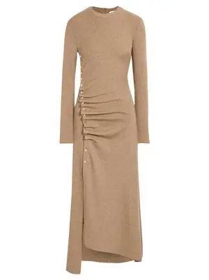 Rabanne Asymmetric Wool-blend Maxi Dress - Sand