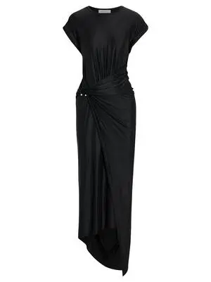 Rabanne Embellished Asymmetrical Satin-jersey Maxi Dress - Black
