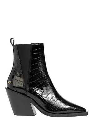 ANINE BING Bekah Croceffect Leather Ankle Boots - Black