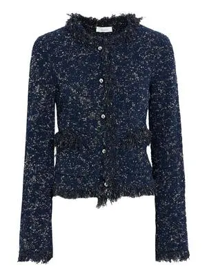 Rabanne Fringed Metallic Bouclé Knit Jacket - Navy