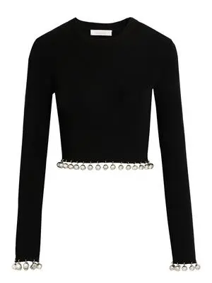 Rabanne Cropped Bead-embellished Wool Sweater - Black