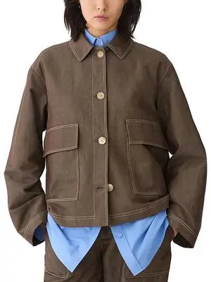 Lafayette 148 New York Textured Cotton Linen Workwear Jacket - Root
