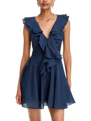 Aqua Flutter Sleeve Ruffle Mini Dress - Indigo