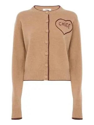Chloé CHLOÉ Contrast-Edge Wool Crewneck Sweater With Fabric-Covered Buttons Marrone