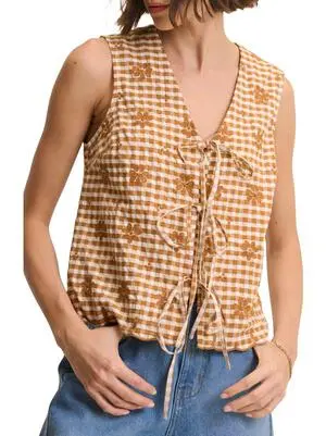 NOBODY'S CHILD Tessa Embroidered Tie Front Vest - Orange