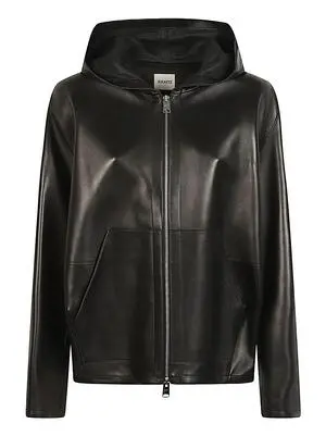 Khaite Darlo Leather Zip-up Hoodie - Black