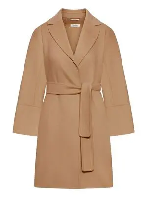 Max Mara S Max Mara Wool Long Coat With Belted Cuffs Beige