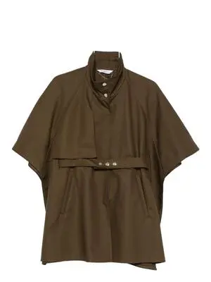 Max Mara Cotton Cape With Silver-tone Hardware And Belted Waist - Green
