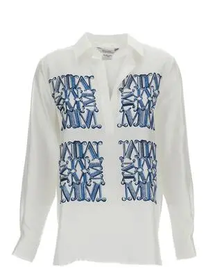Max Mara Logo Print Silk Shirt - Blue