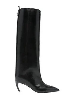 Attico Lea Leather Knee High Boots - Black