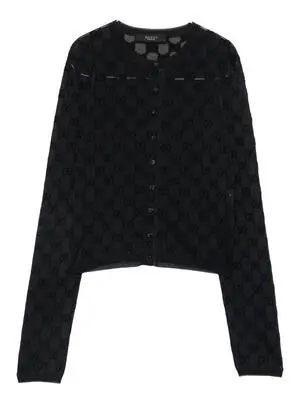 Gucci Gg Monogram Crewneck Cardigan - Black