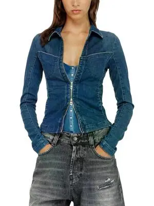 DIESEL® Fitted Full-zip Denim Shirt With Contrast Stitching - Blue