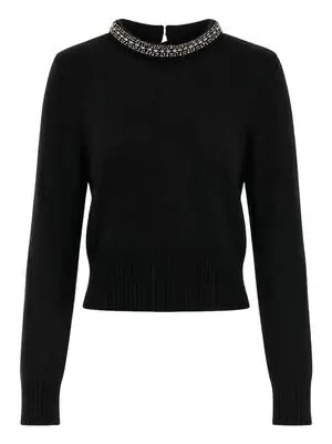 Pinko Berlino Crystal-embellished Fine Knit Sweater - Black