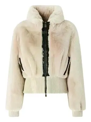 Pinko Faux-fur Ribbed-trim Jacket - Neutrals