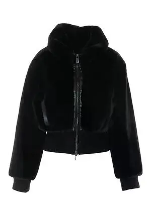 Pinko Faux-fur Ribbed-trim Zip-up Jacket - Black