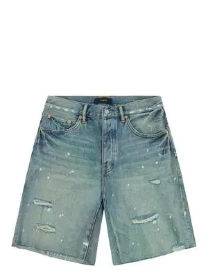 PURPLE BRAND Painterly Rip Denim Shorts - Blue