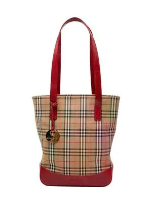 Burberry Haymarket Check Canvas Tote Bag - Red