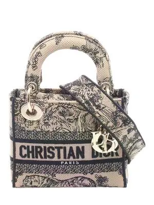 Dior Christian Dior Mini Embroidered Canvas Toile De Jouy Lady D Lite Satchel Neutrals