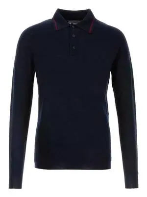 Balenciaga Contrast-trim Wool Polo Shirt - Blue
