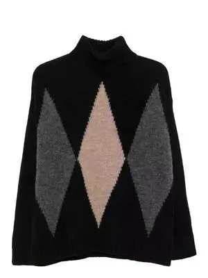 JUCCA Argyle Intarsia Roll Neck Sweater - Black