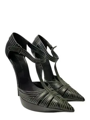 Balenciaga Leather Contrast Stitch Pumps - Black
