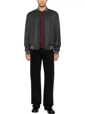 Canali Ribbed Knit Polo Sweater - Red