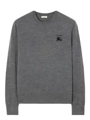 Burberry Crewneck Wool Sweater With Equestrian Knight Design - Grey