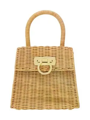 FERRAGAMO Woven Wicker Tote Bag - Neutrals