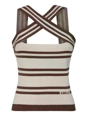 GAELLE PARIS Striped Cross-strap Knitted Top - Neutrals