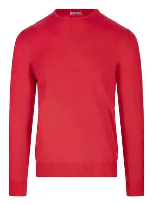 Fedeli Crew Neck Sweater With Ribbed Hem - Red