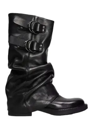 METISSE Buckled Round Toe Boots - Black