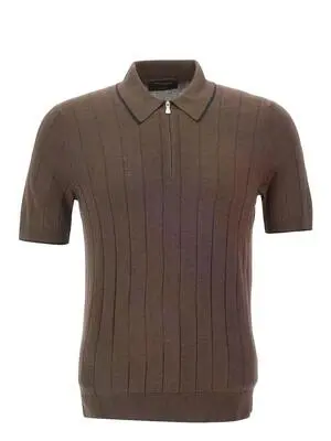 GRAN SASSO Ribbed-knit Zip-collar Polo Shirt - Brown
