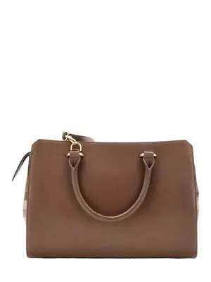 Burberry Banwell Leather And House Check Canvas Small Tote Bag - Brown