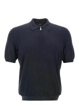 GRAN SASSO Zip-collar Short-sleeve Polo Shirt - Blue