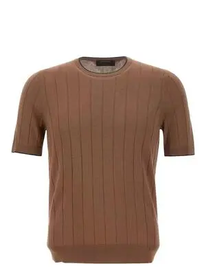 GRAN SASSO Ribbed Knit Silk T-shirt - Brown