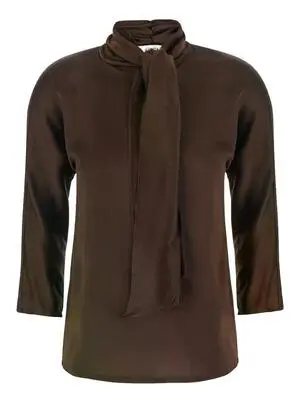 JUCCA Long Sleeve Pussy-bow Blouse - Brown