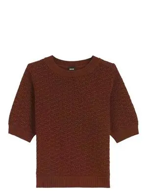BOSS Pointelle Knit Short-sleeve Sweater - Brown