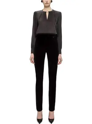 NISSA Nissa Satin Viscose V-Neck Top With Gold-Tone Hardware