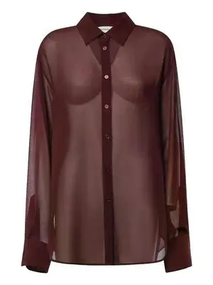 THE FRANKIE SHOP Peri Georgette Sheer Button-up Shirt - Red