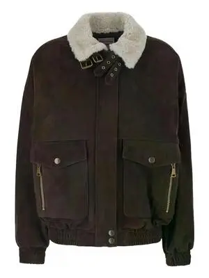SEMICOUTURE Shearling-collar Suede Jacket - Brown