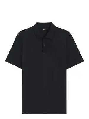 BOSS Cotton-blend Polo Shirt With Bubble-structured Jacquard Blue