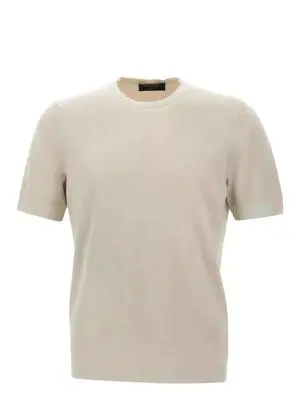 GRAN SASSO Cotton Crew Neck Short Sleeve Sweater - Neutrals