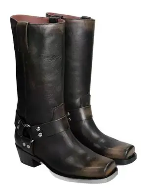 Paris Texas Faded Effect Harness Boots - Brown