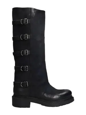 METISSE Buckled Nubuck Knee High Boots - Black