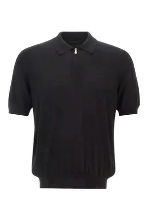 GRAN SASSO Zip-collar Short-sleeve Polo Shirt - Black
