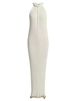 Alberta Ferretti Pleated Halterneck Maxi Dress - Neutrals