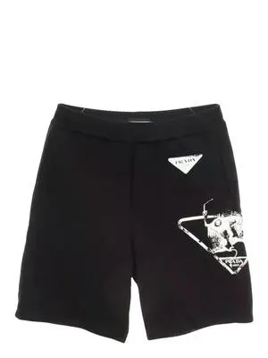 Prada Logo Print Elasticated Waistband Shorts - Black