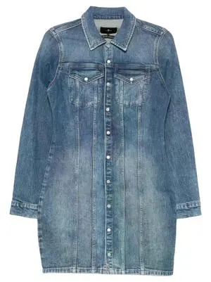7 For All Mankind Long-sleeve Button-up Denim Mini Dress - Blue